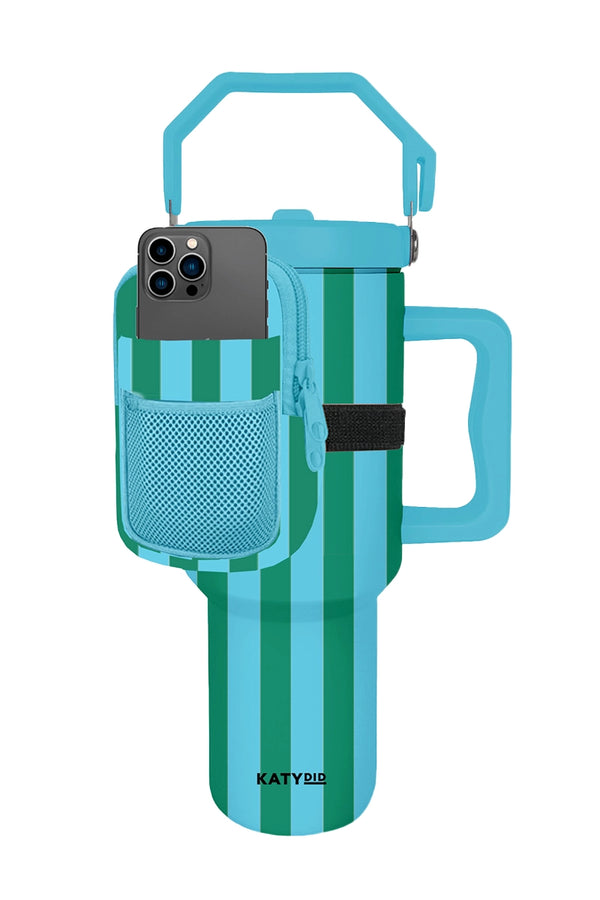 Aqua & Green Striped Wholesale Tumbler Pouch Bag | Katydid Wholesale