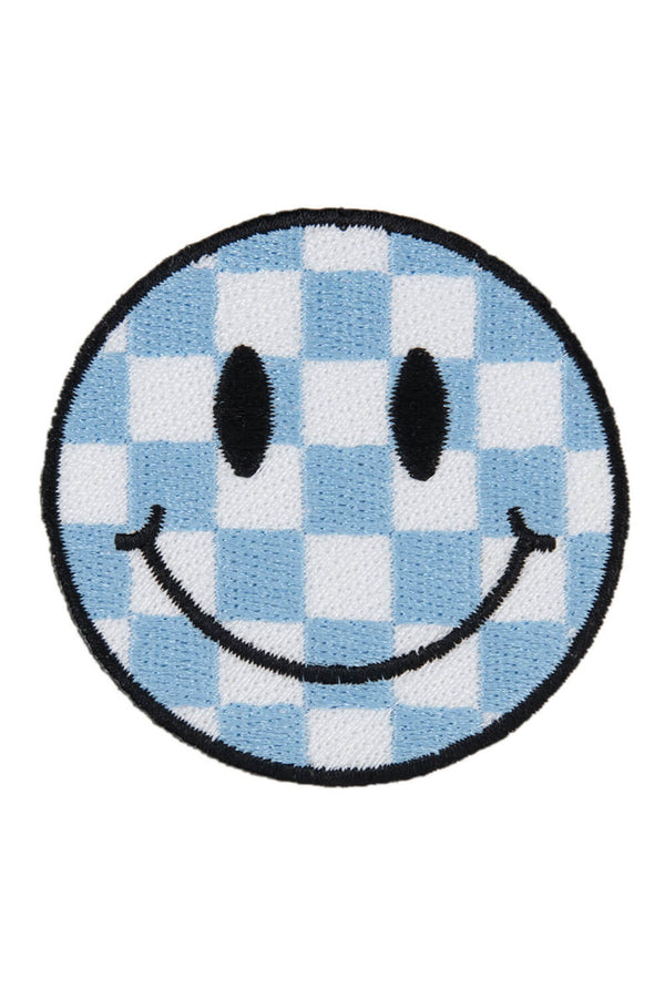 Blue Checker Happy Face Wholesale Iron On Hat Patch (SET OF 3)