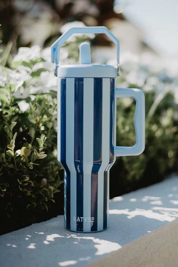 Light Blue & Navy Striped 38 Oz Wholesale Tumbler | Katydid Wholesale