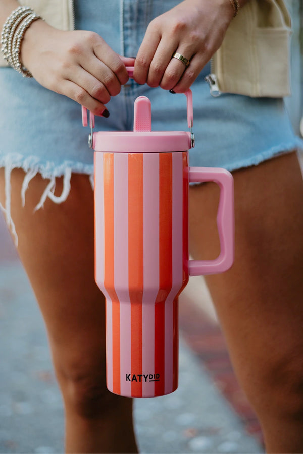Pink & Orange Striped 38 Oz Wholesale Jug Tumbler | Katydid Wholesale