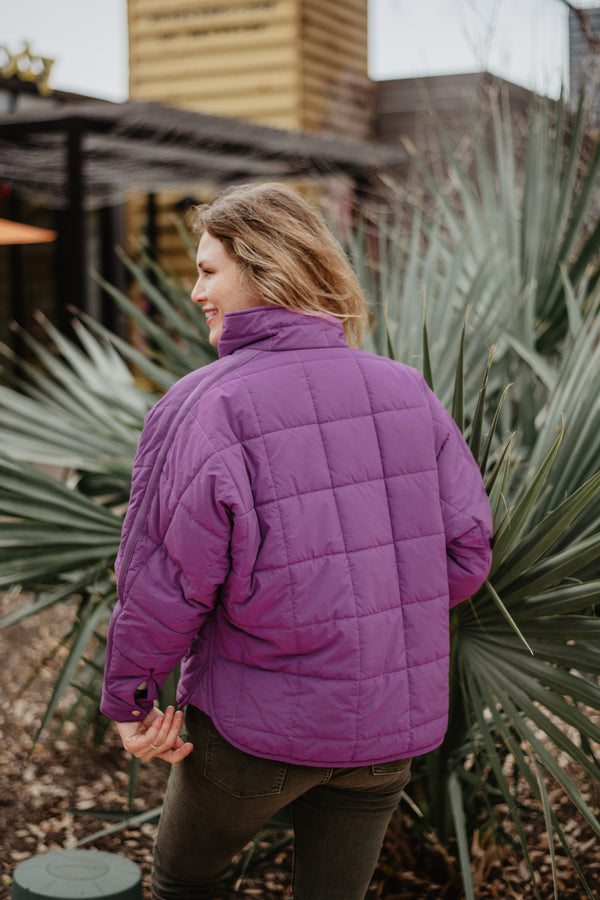 Purple QUILTED SQUARES Wholesale Zipper Jacket