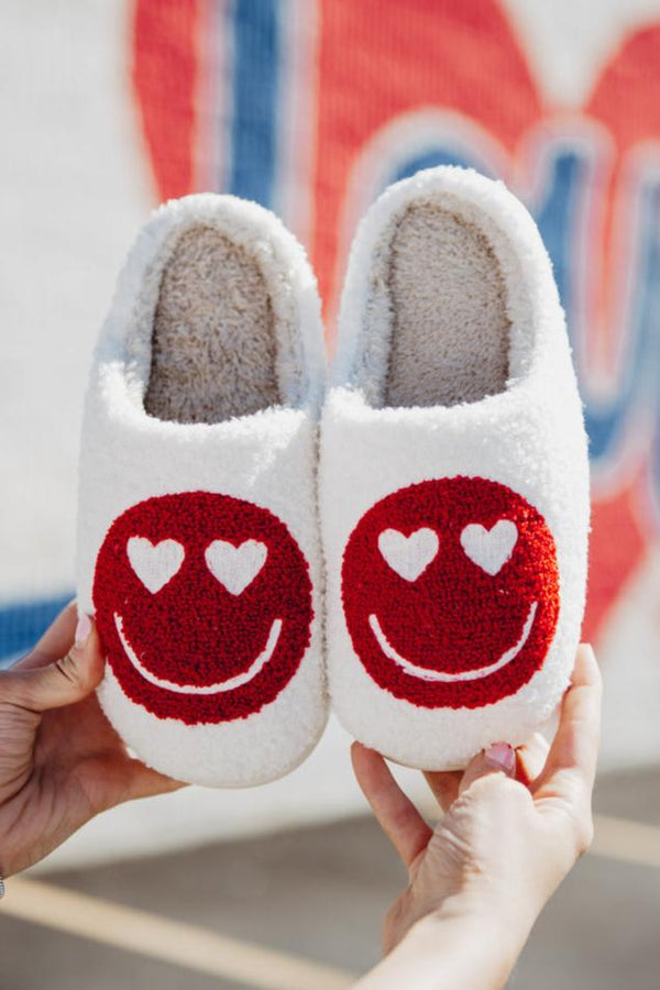Heart Eyes Red Happy Face Slippers | Katydid Wholesale