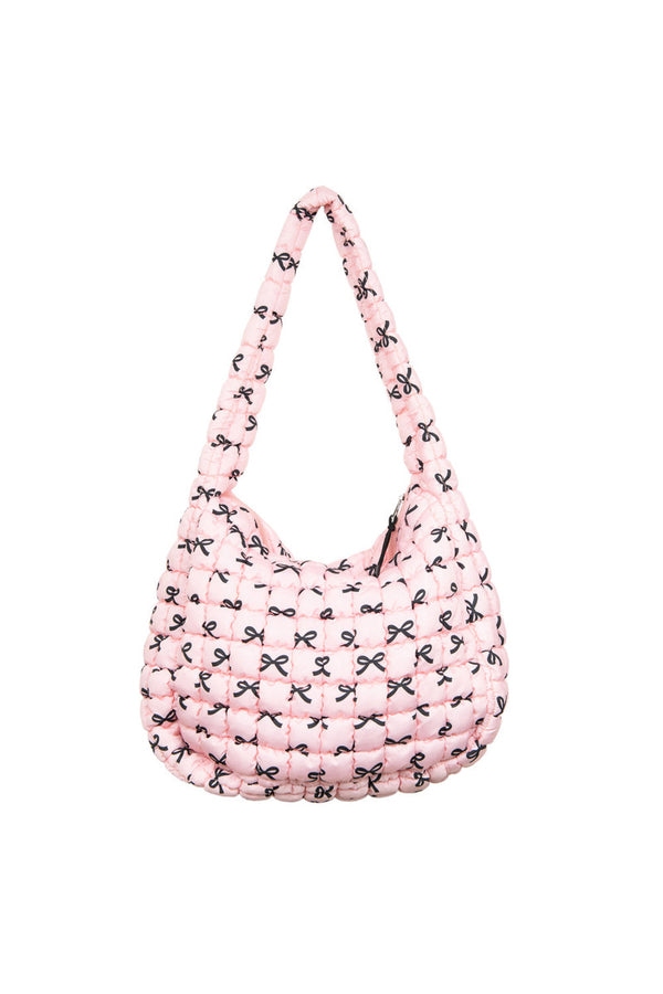 Black & Pink Mini Coquette Bows Wholesale Oversized Puffer Tote Bag
