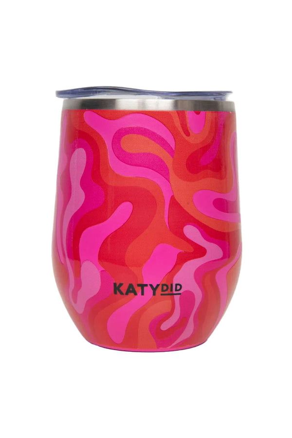 Hot Pink Retro Swirl Wholesale Stemless Wine Tumbler | Katydid Wholesale