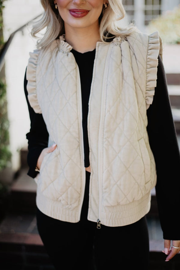 Garment Washed Quilted Ruffle Sleeve Vests | USA Designed | Katydid