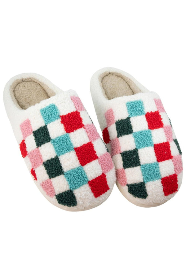 Jewel-Tone Multicolored Checkered Wholesale Cozy Slippers