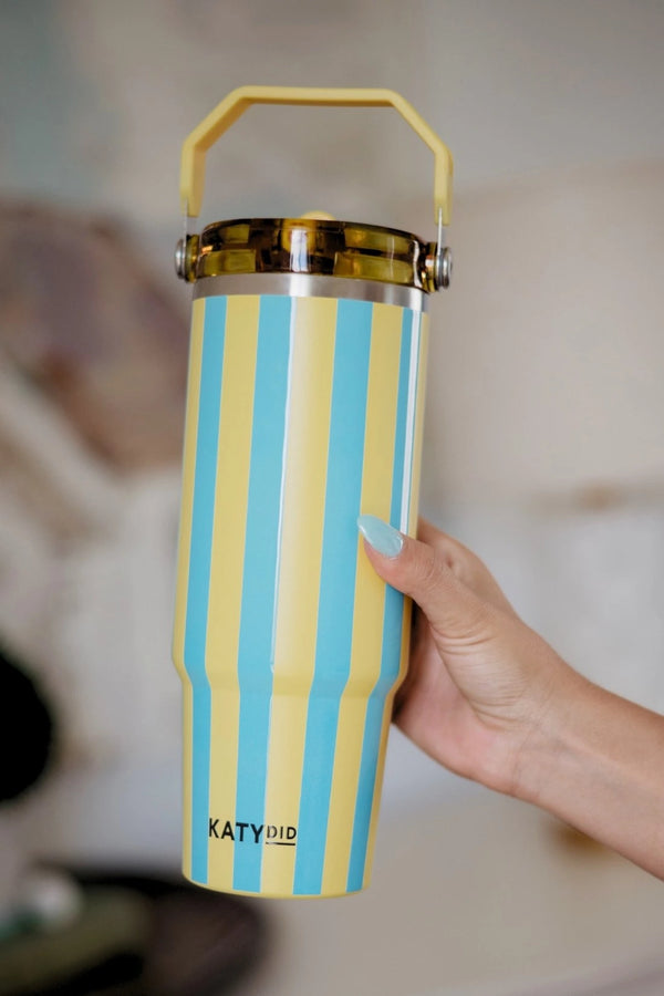 Striped Yellow & Aqua Wholesale Tumbler | 30 Oz Travel Cup | Katydid