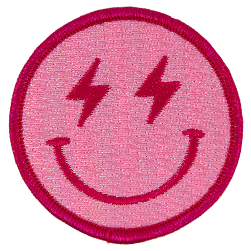 Hot Pink Lightning Happy Face Wholesale Hat Patches (SET OF 3)